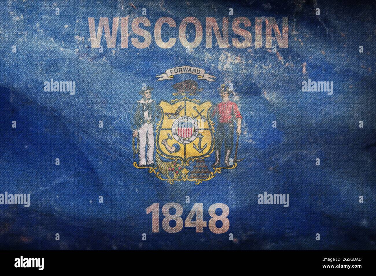 Top view of retro flag of Wisconsin with grunge texture. Flag ...