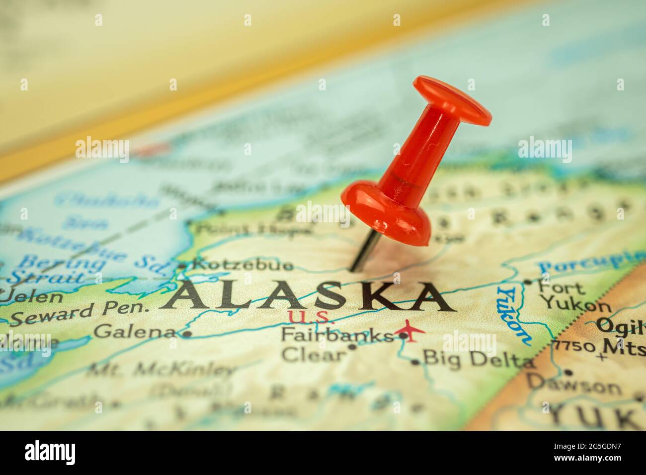 Location Alaska state, map with red push pin pointing close up, USA ...