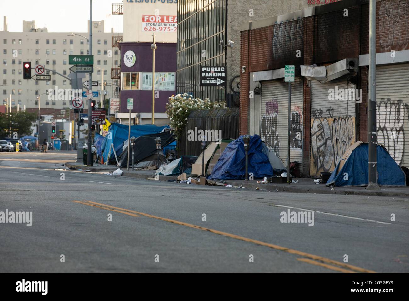 Los Angeles, California, USA - June 21, 2020: A homeless encampment ...