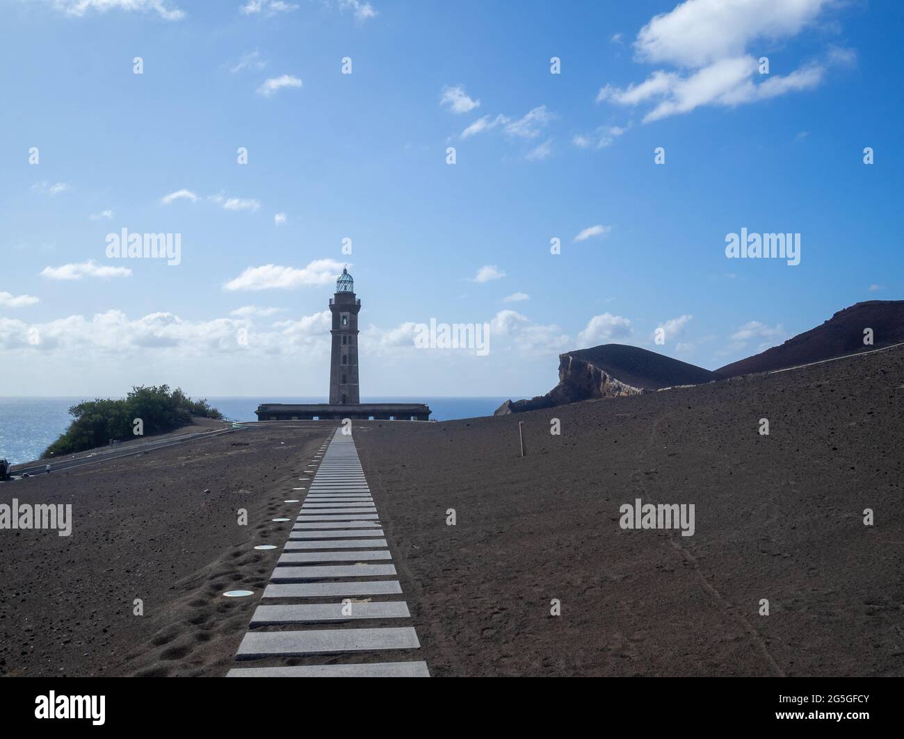 Capelinhos volcanic ladnscape with the lighthouse ruins Stock Photo - Alamy