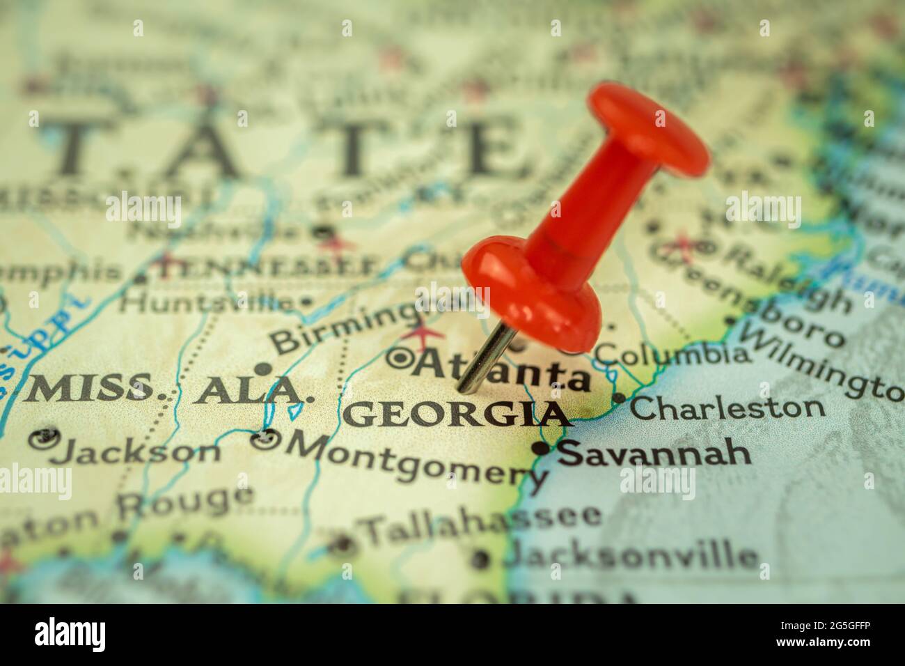 Location Georgia state, map with red push pin pointing close up, USA ...
