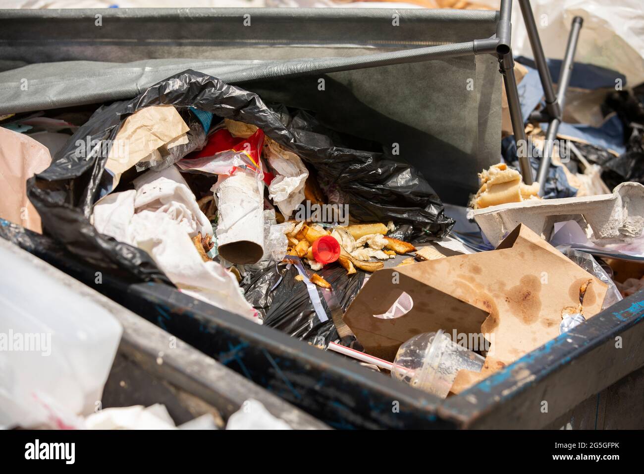 Daytime view of rotting food and other plastic waste and refuse in a ...