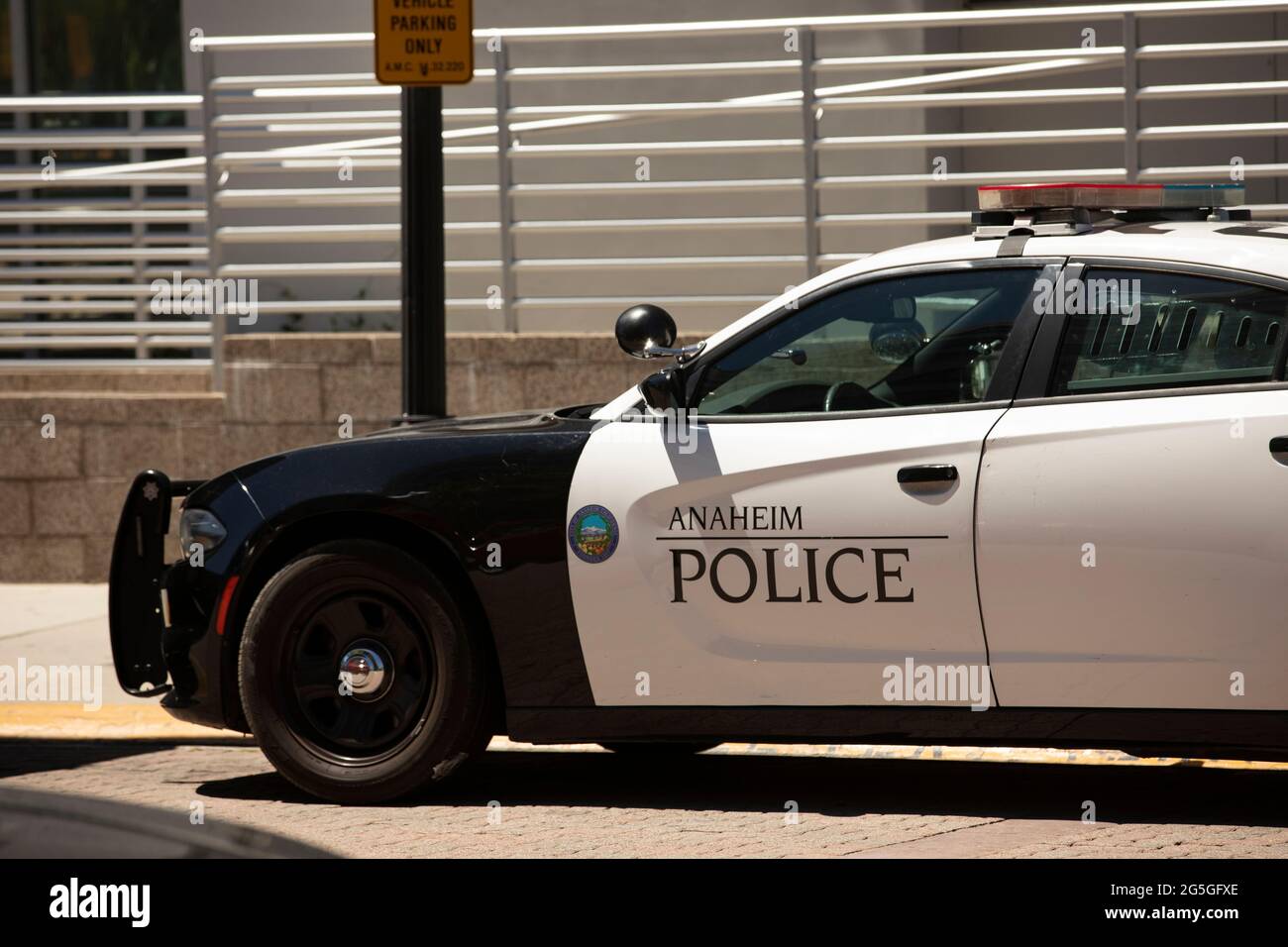 Anaheim, California, USA - June 24, 2021: Sunlight shines on an Anaheim ...