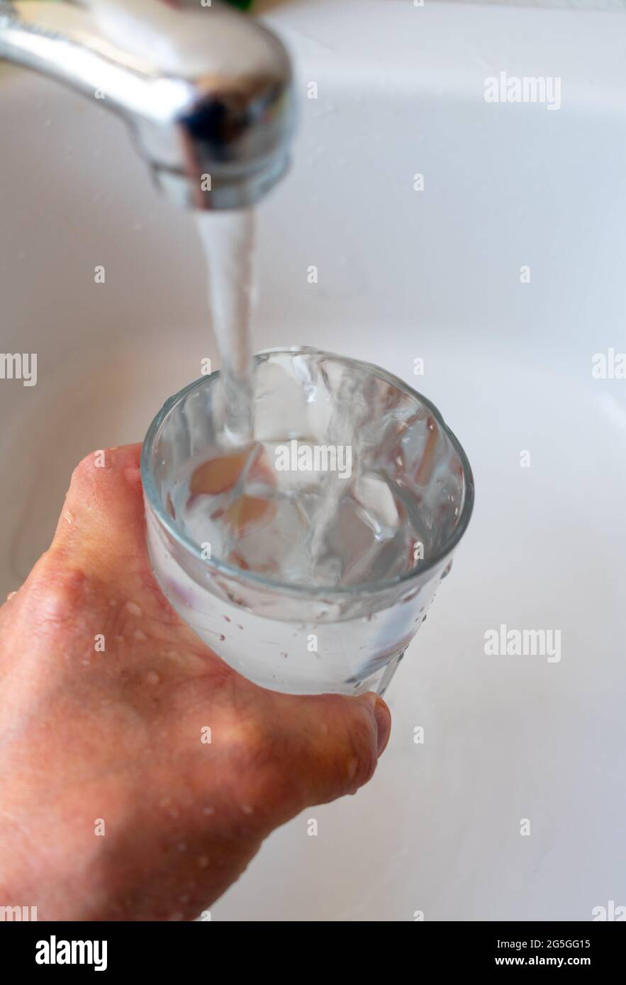 Filling a glass with tap water Stock Photo - Alamy