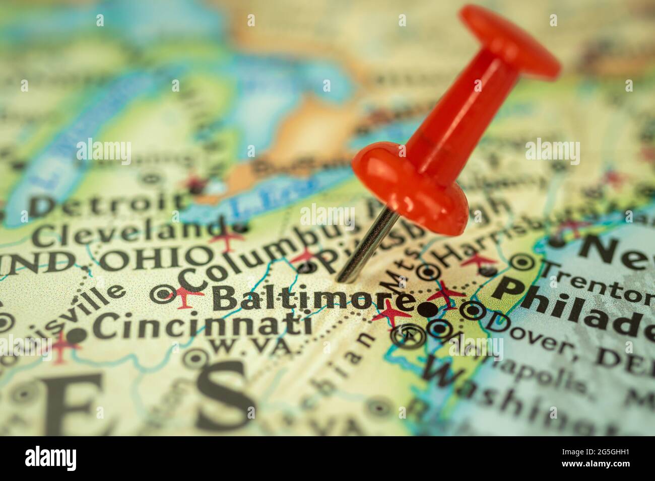 Location Baltimore city in Maryland, map with red push pin pointing ...