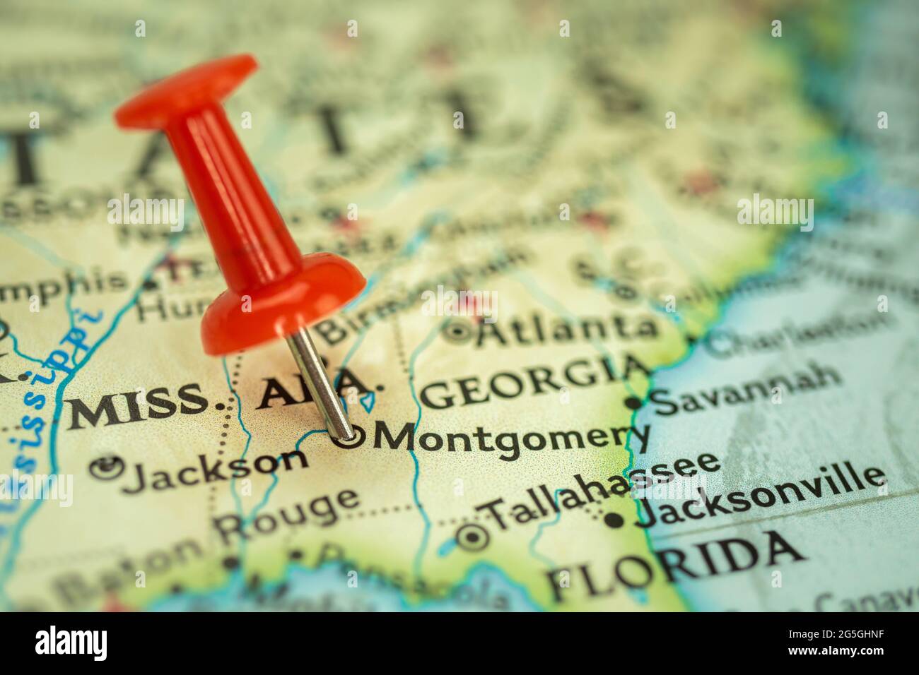 Location Montgomery city in Alabama, map with red push pin pointing ...