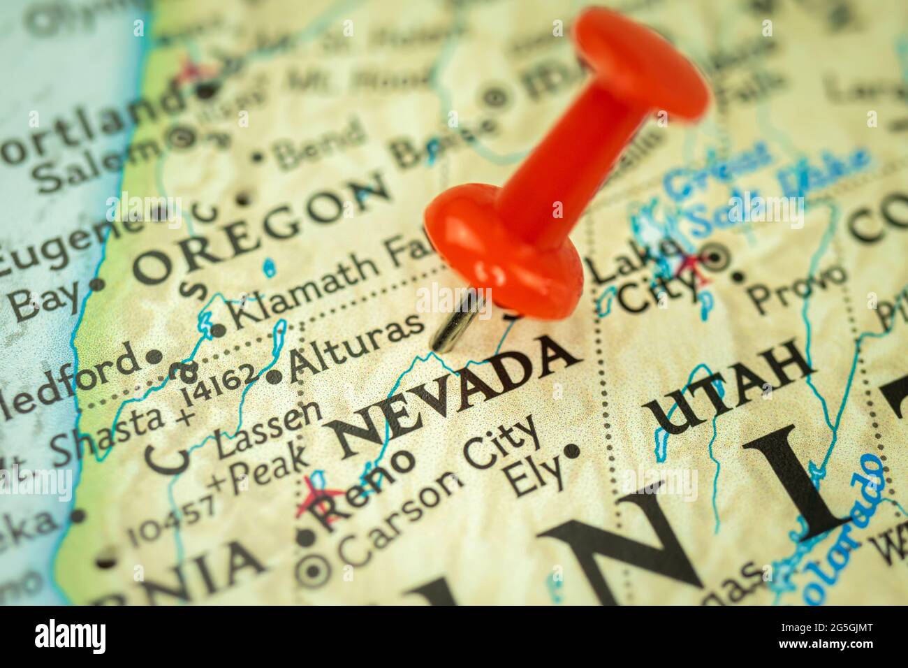 Location Nevada state, map with red push pin pointing close up, USA ...
