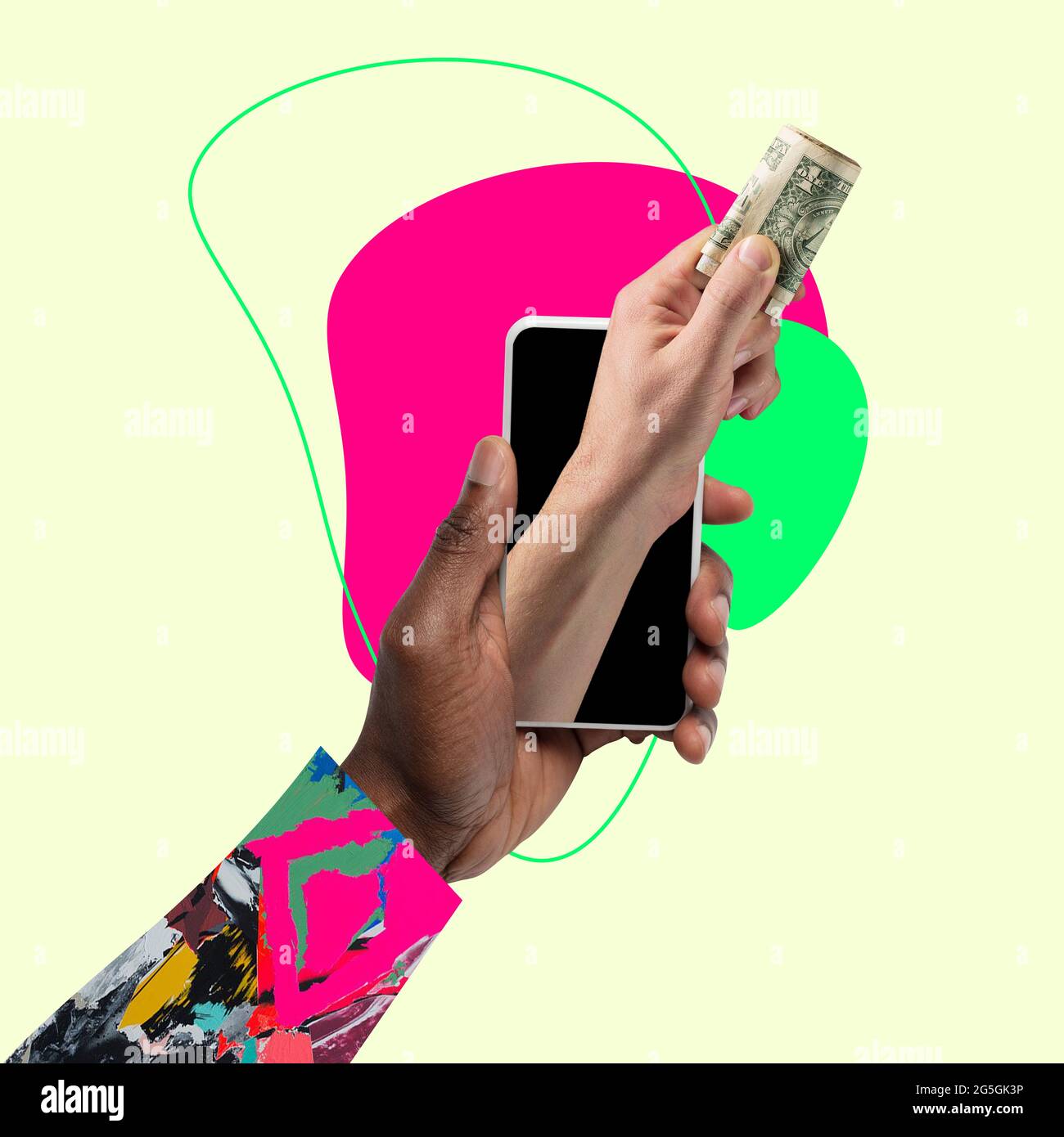 Contemporary art collage. Human hands isolated over light background ...