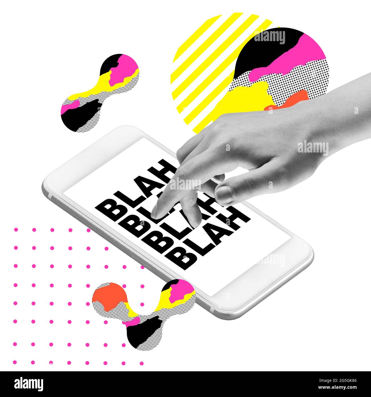 Contemporary art collage. Human hand isolated over light background ...