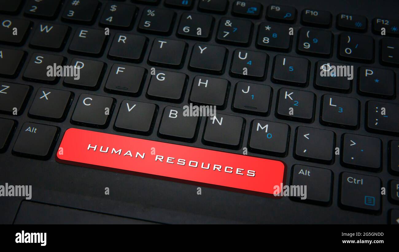 A Human Resources Text On Red Spacebar Key Button On Black Keyboard