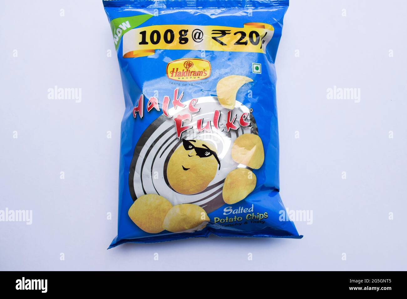 Haldiram potato chips in blue cover package. Plain salted chips ...