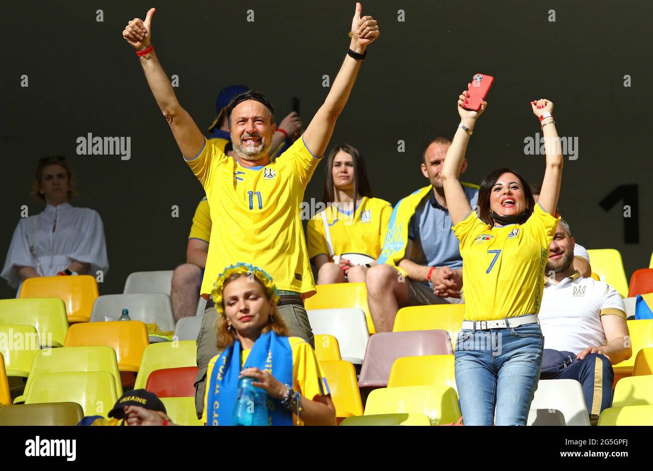 BUCHAREST, ROMANIA - JUNE 21, 2021: Ukrainian fans show their support ...