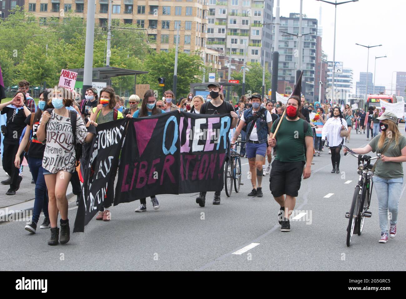 Transgender community members protest on June 26, 2021 in Amsterdam ...