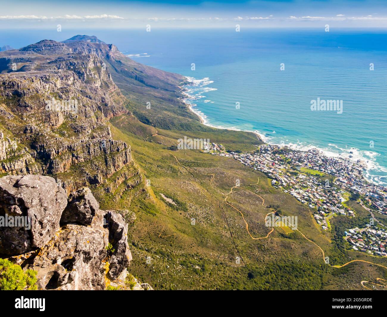 Stunning view of Cape Town coastline from Table Mountain, South Africa ...
