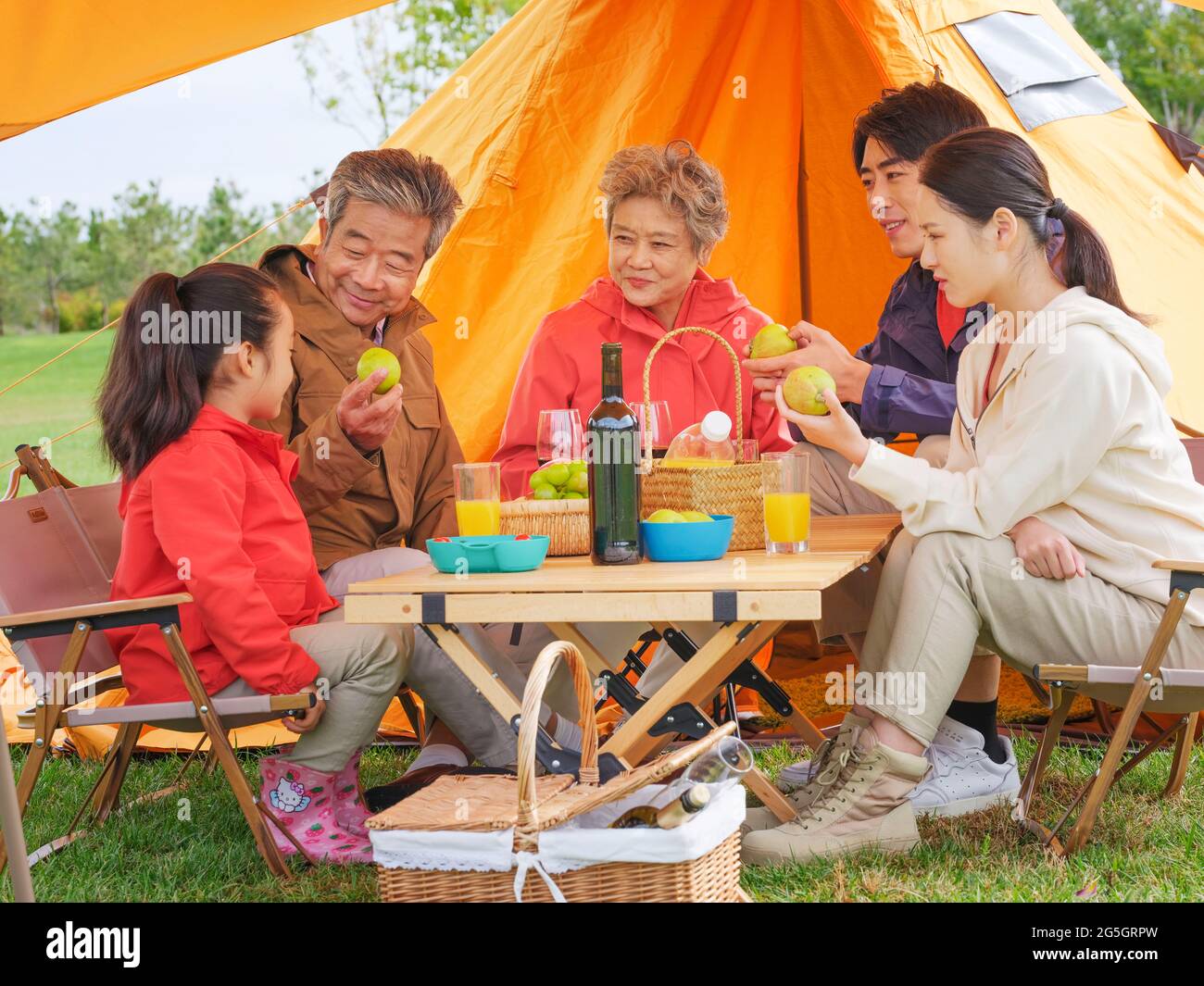 A happy family of five having a picnic outdoors high quality photo ...