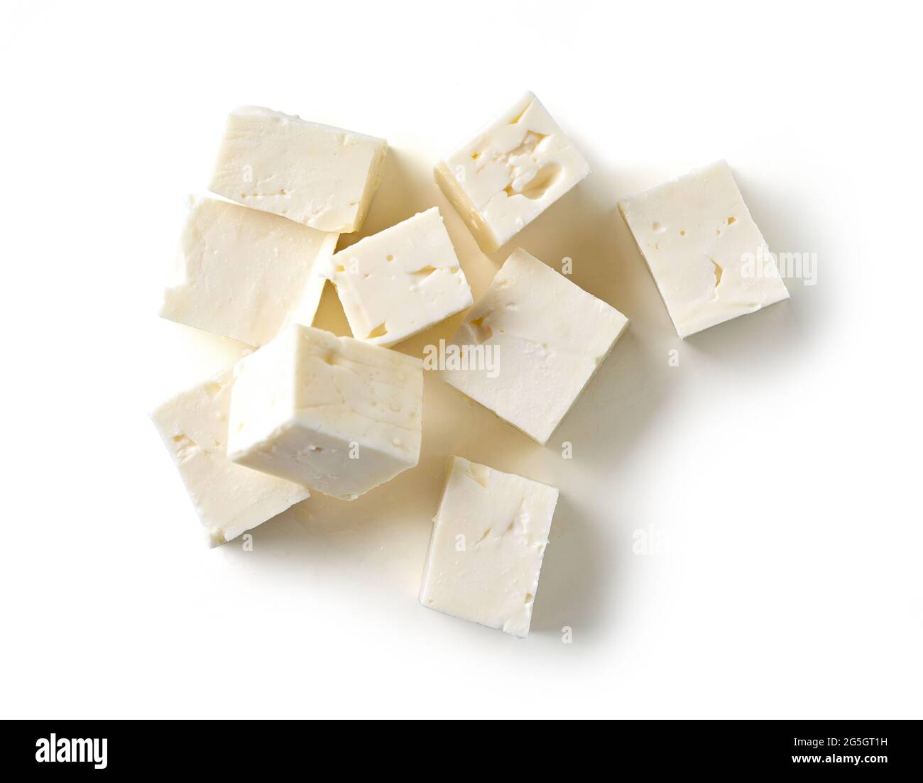 fresh greek fitaki cheese pieces isolated on white background, top view ...