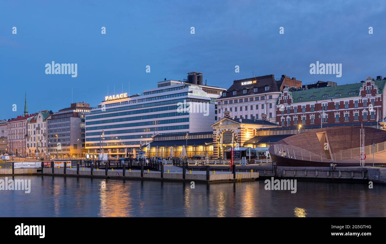 Helsinki city skyline illuminated after dark in summer Stock Photo - Alamy
