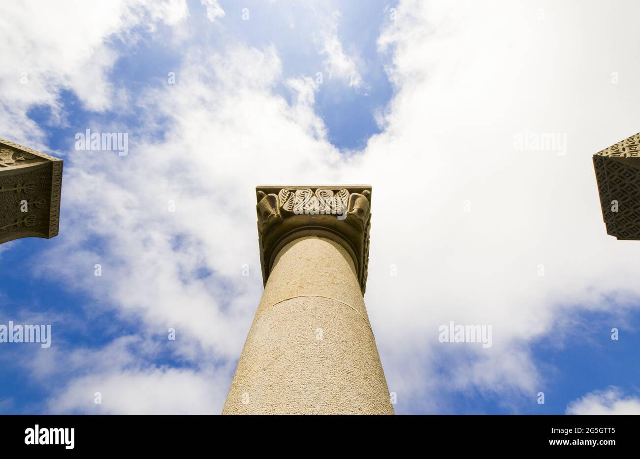 A low-angle shot of the Didgori monument in Didgori, Georgia against ...