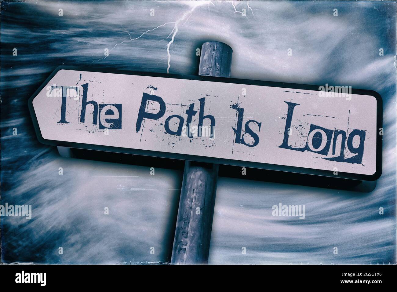 The Path is Long, Signage, Pointer, Road Sign Stock Photo - Alamy