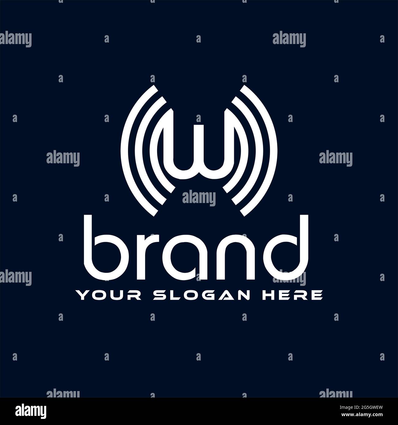 Letter w with signal on blue background. Flat design Stock Vector Image ...