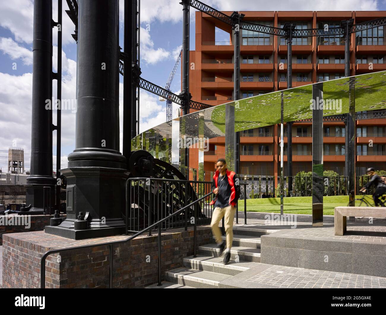View showing old and new structures. Gasholder Park, London, United ...