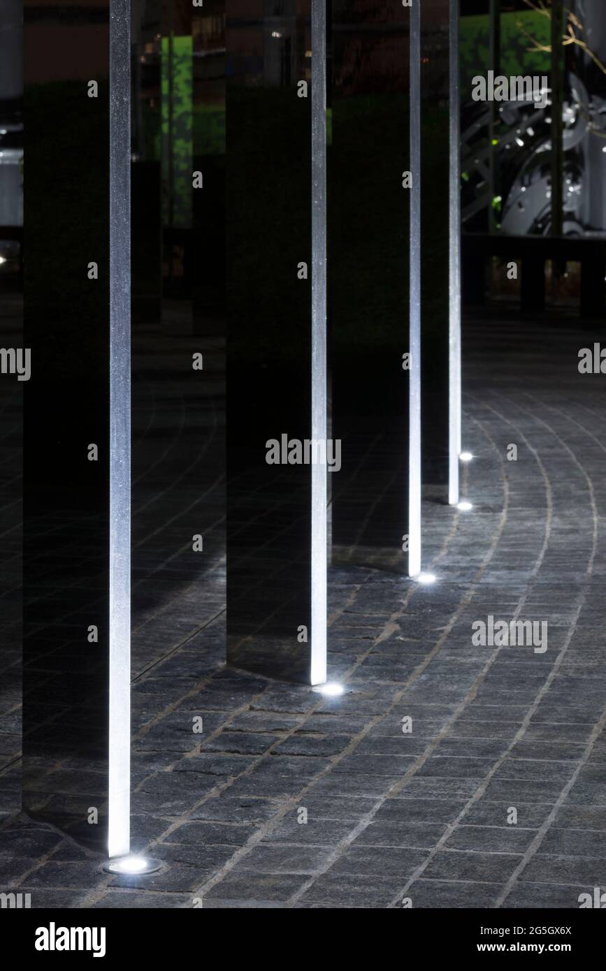 Column uplighting detail. Gasholder Park, London, United Kingdom. Architect: Bell Phillips ...