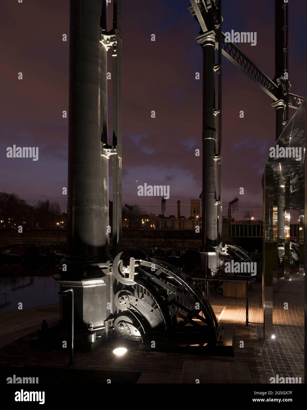 Structure uplighting detail. Gasholder Park, London, United Kingdom ...