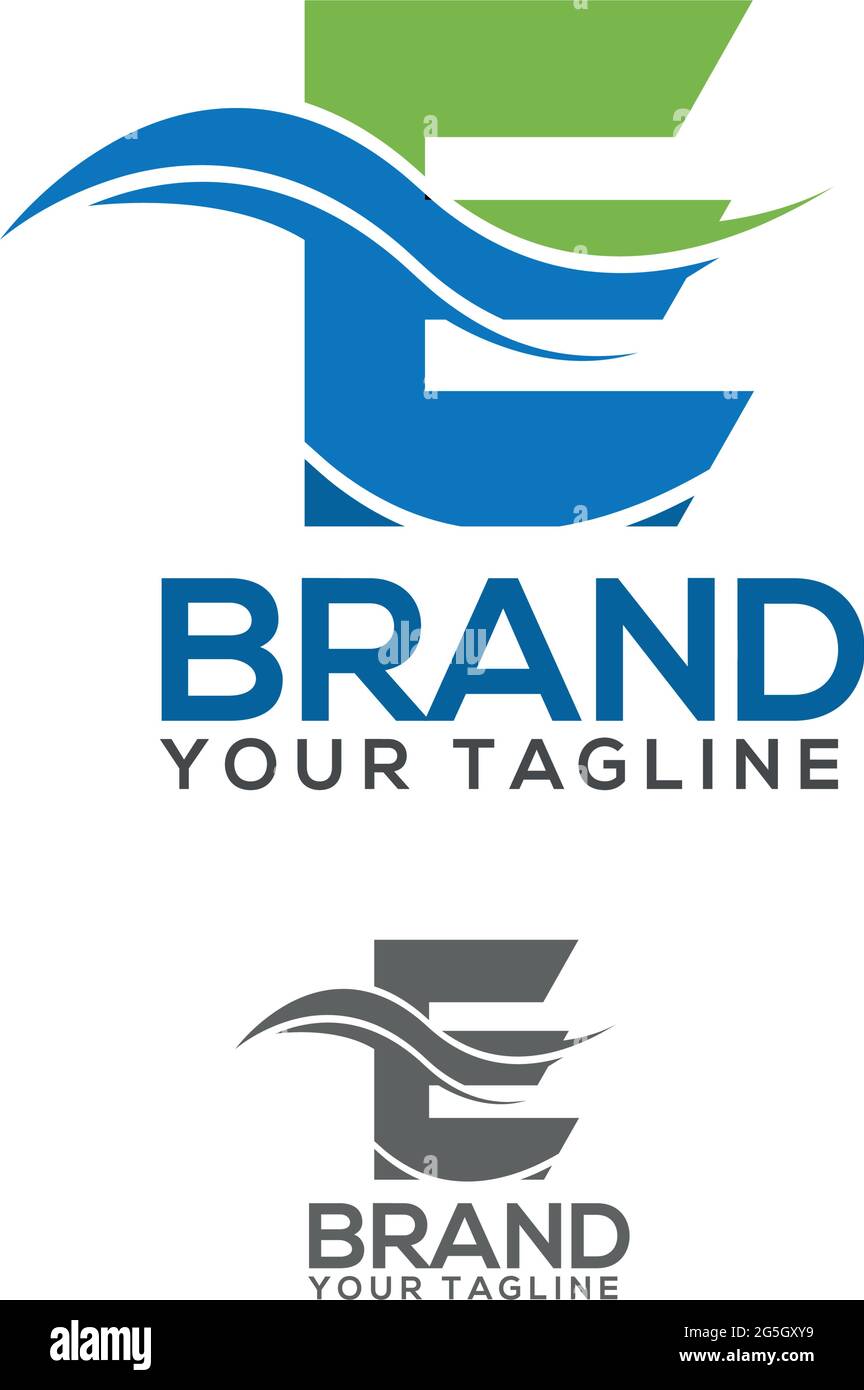 Letter e with wave on white background. Logo Design Template. Flat ...