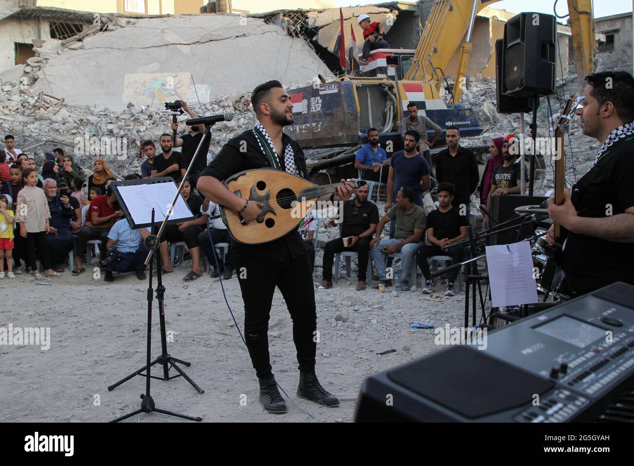 Gaza. 27th June, 2021. Palestinian musicians perform in a concert ...