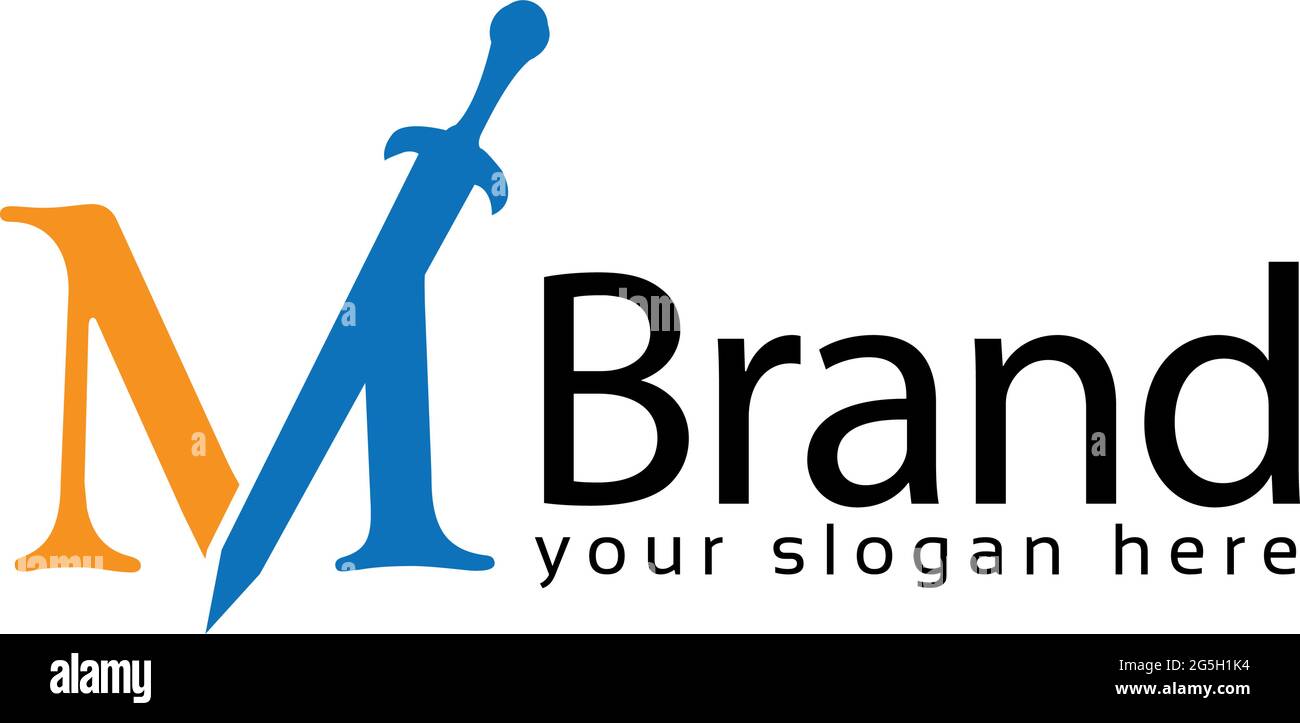 Sword Letter M Logo. Vector Illustration on white background Stock ...