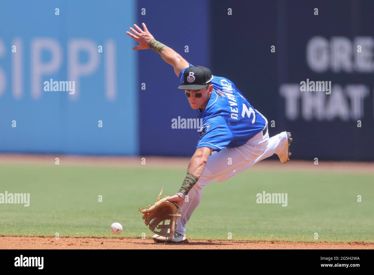 Biloxi, Mississippi, USA. 27th June, 2021. Biloxi Shuckers infielder ...