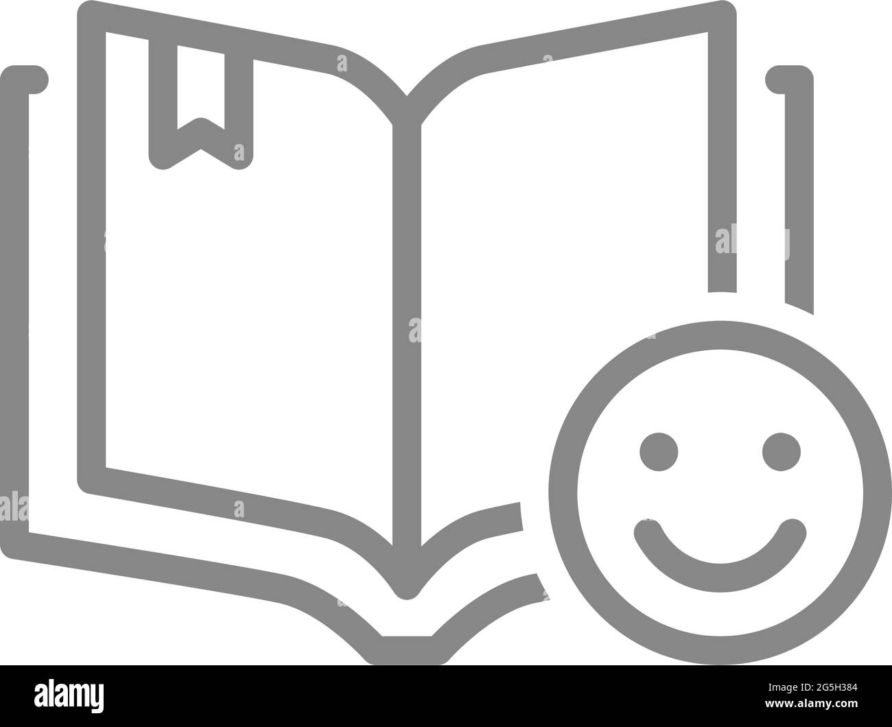 Open book with happy face line icon. Happy rating, like, reader review ...