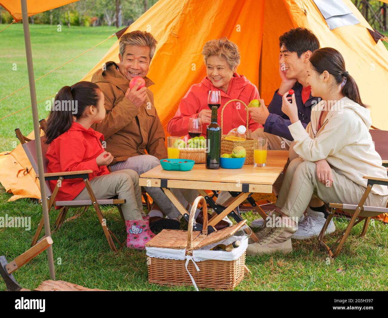 A happy family of five having a picnic outdoors high quality photo ...