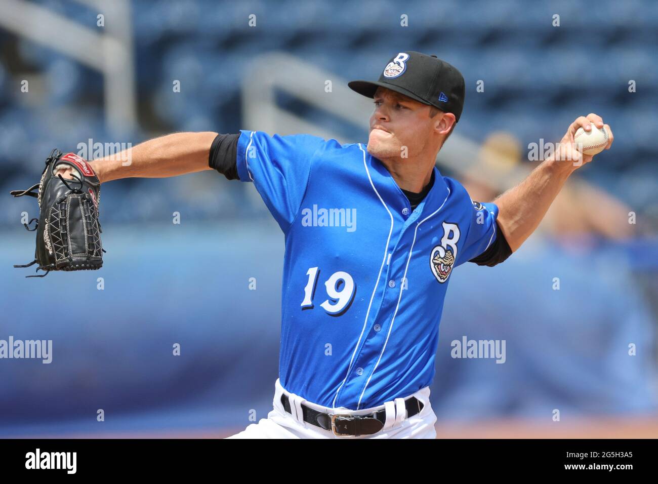 June 27, 2021: Biloxi Shuckers pitcher Nathan Kirby (19) pitches during ...