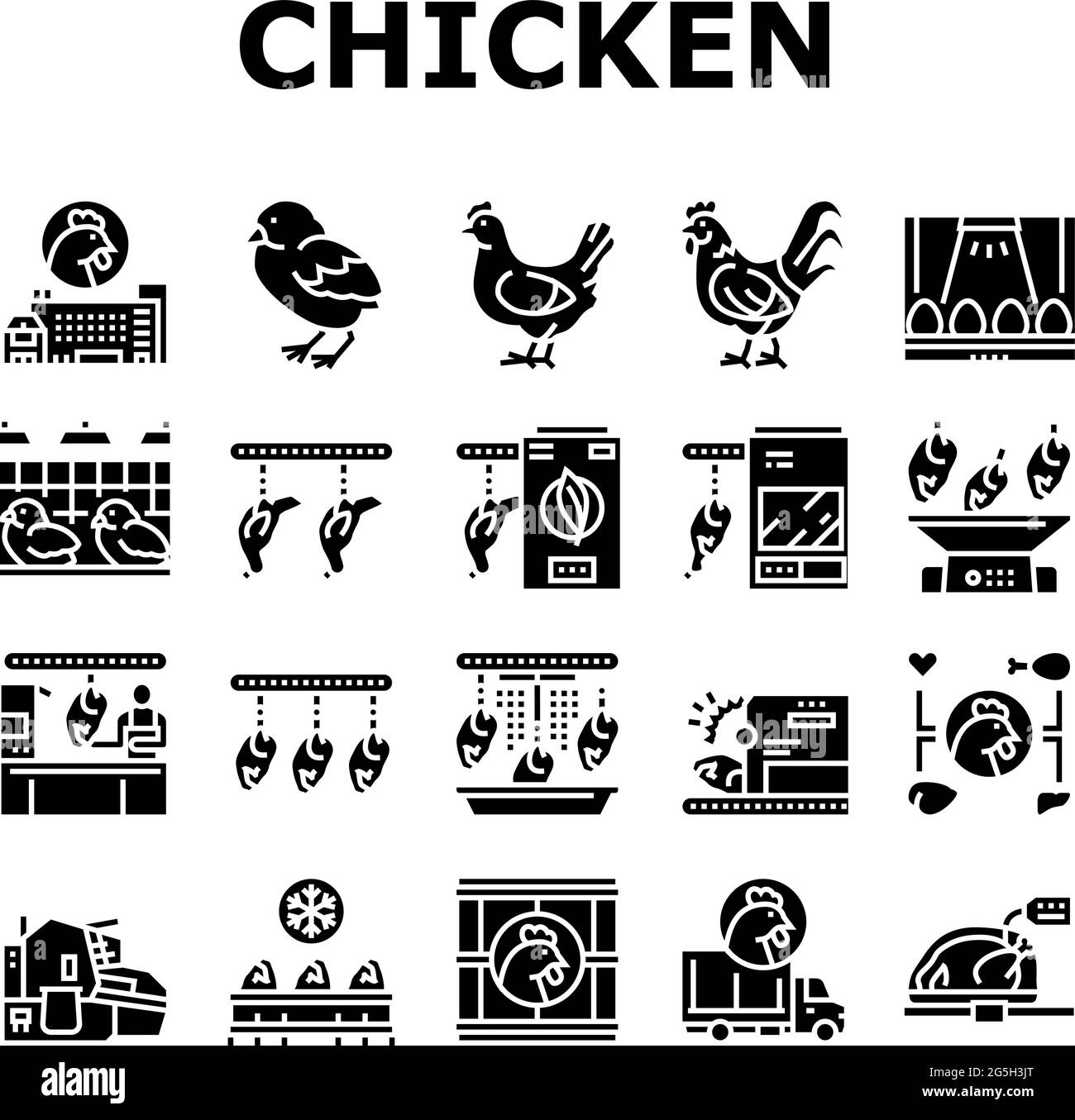 Chicken Meat Factory Collection Icons Set Vector Stock Vector Image ...