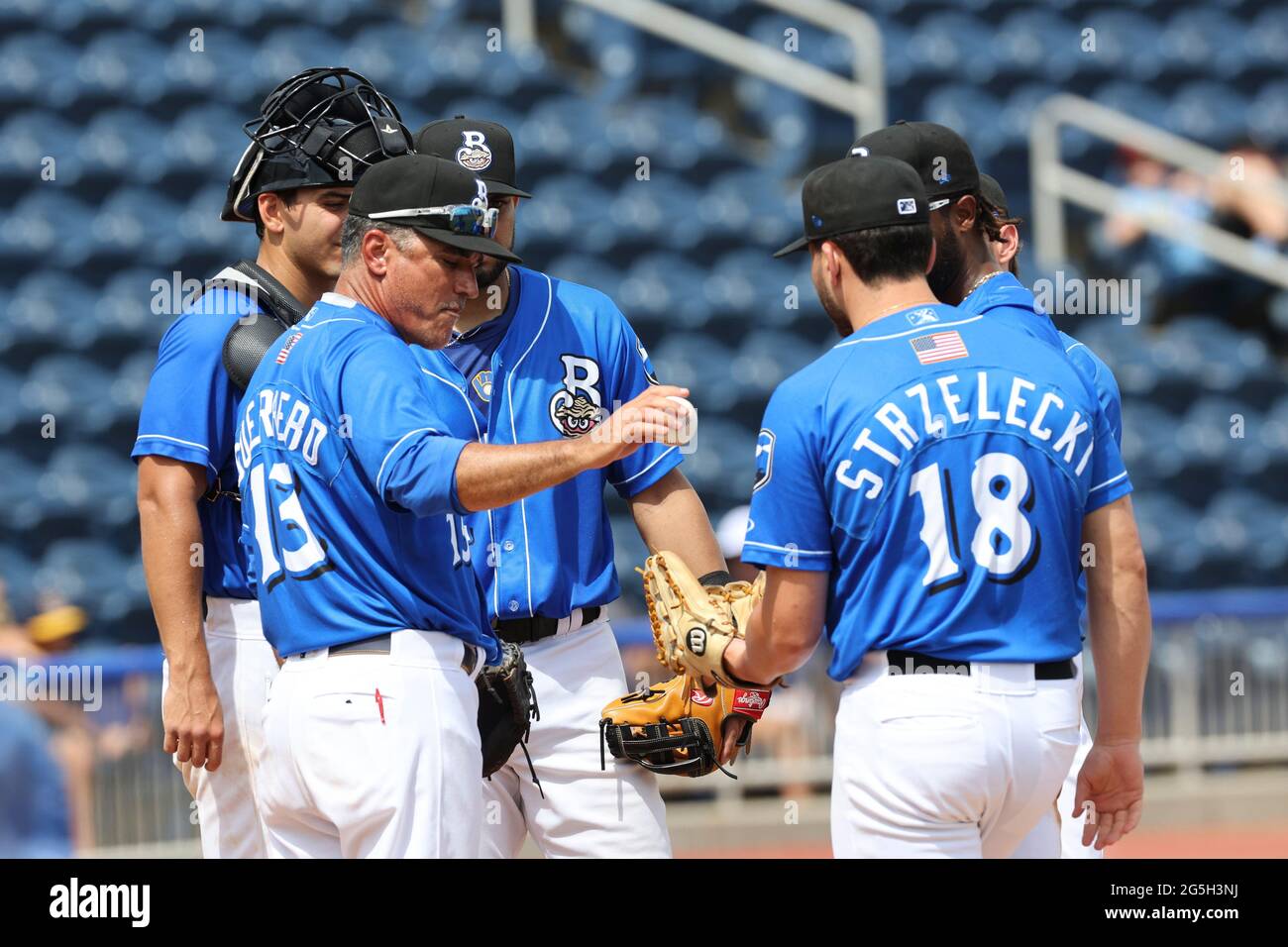 June 27, 2021: Biloxi Shuckers pitcher Peter Strzelecki (18) comes in ...