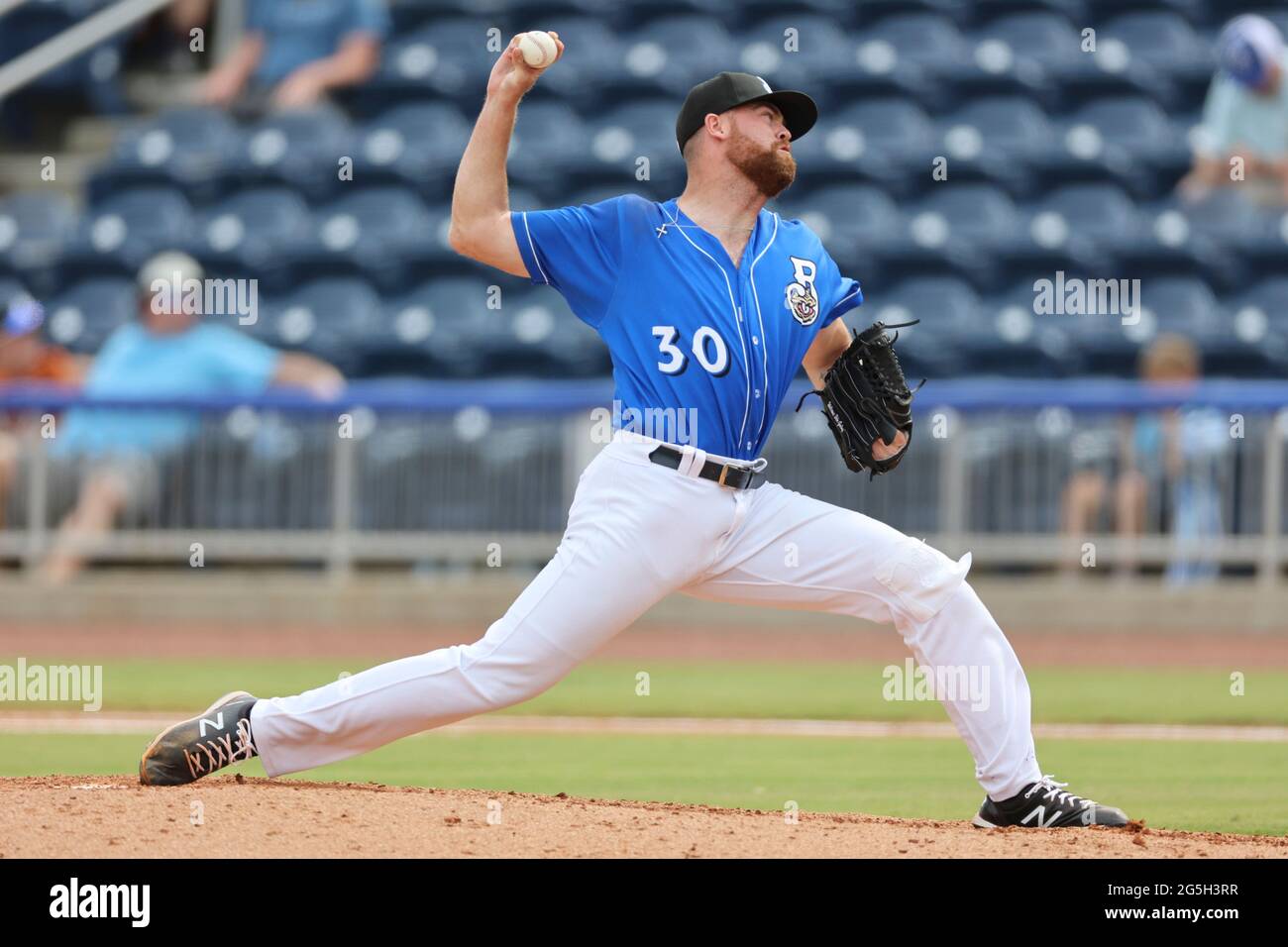 June 27, 2021: Biloxi Shuckers pitcher Braden Webb (30) pitches during ...