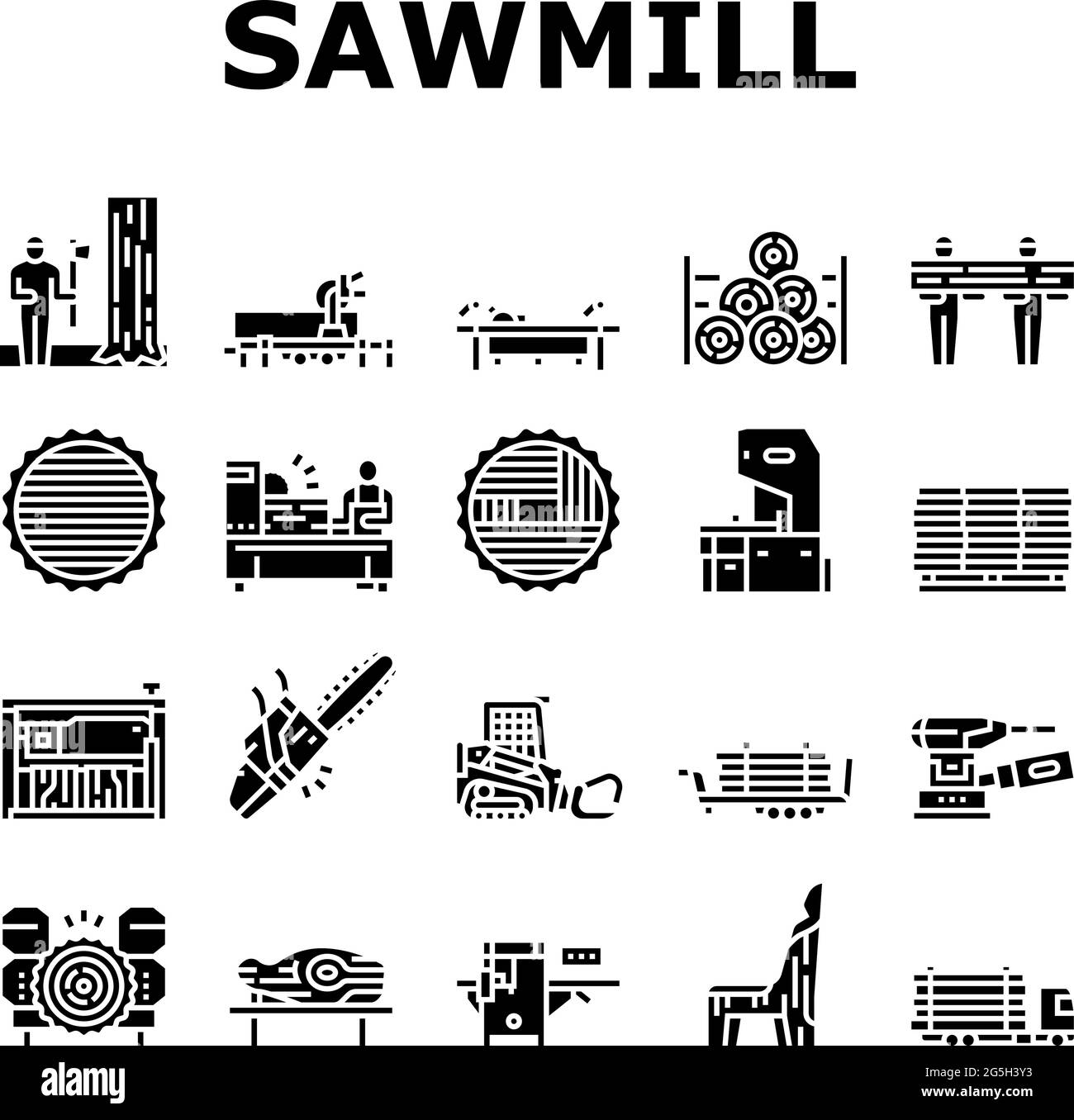Sawmill Cut Service Collection Icons Set Vector Stock Vector Image ...