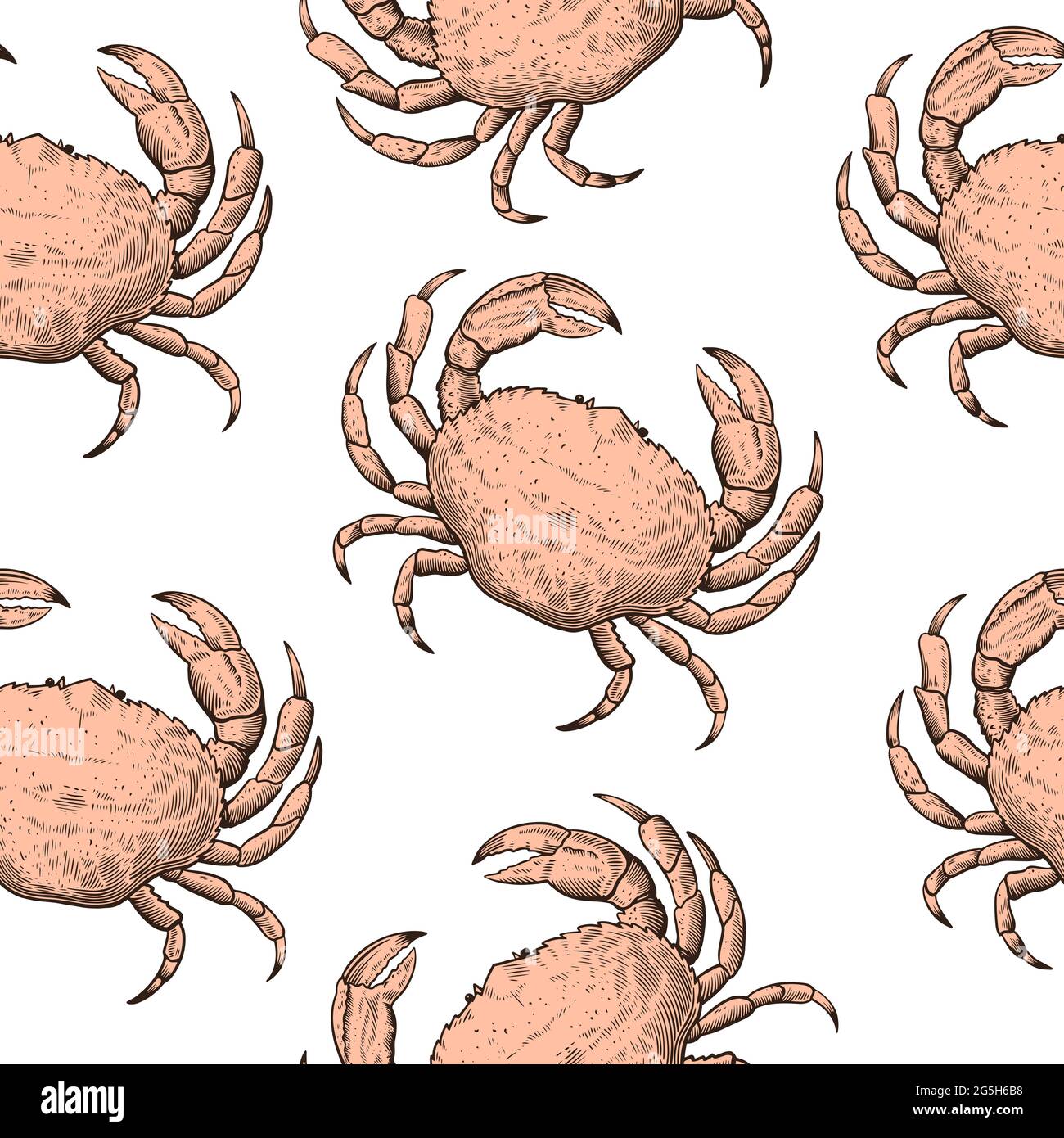 Vintage seamless pattern with hand drawn crabs in sketch engraving ...