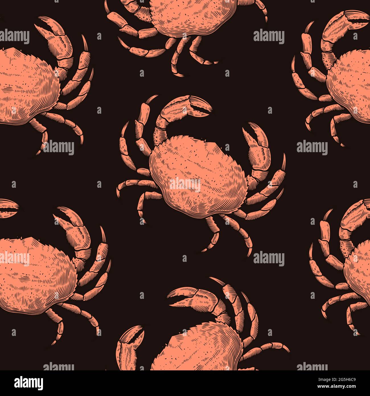 Vintage seamless pattern with hand drawn crabs in sketch engraving ...