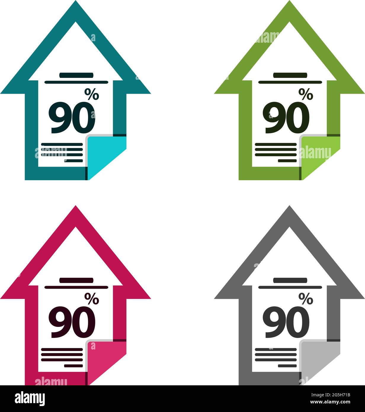 ninety percent up, upwards arrow illustration. document icon Stock ...