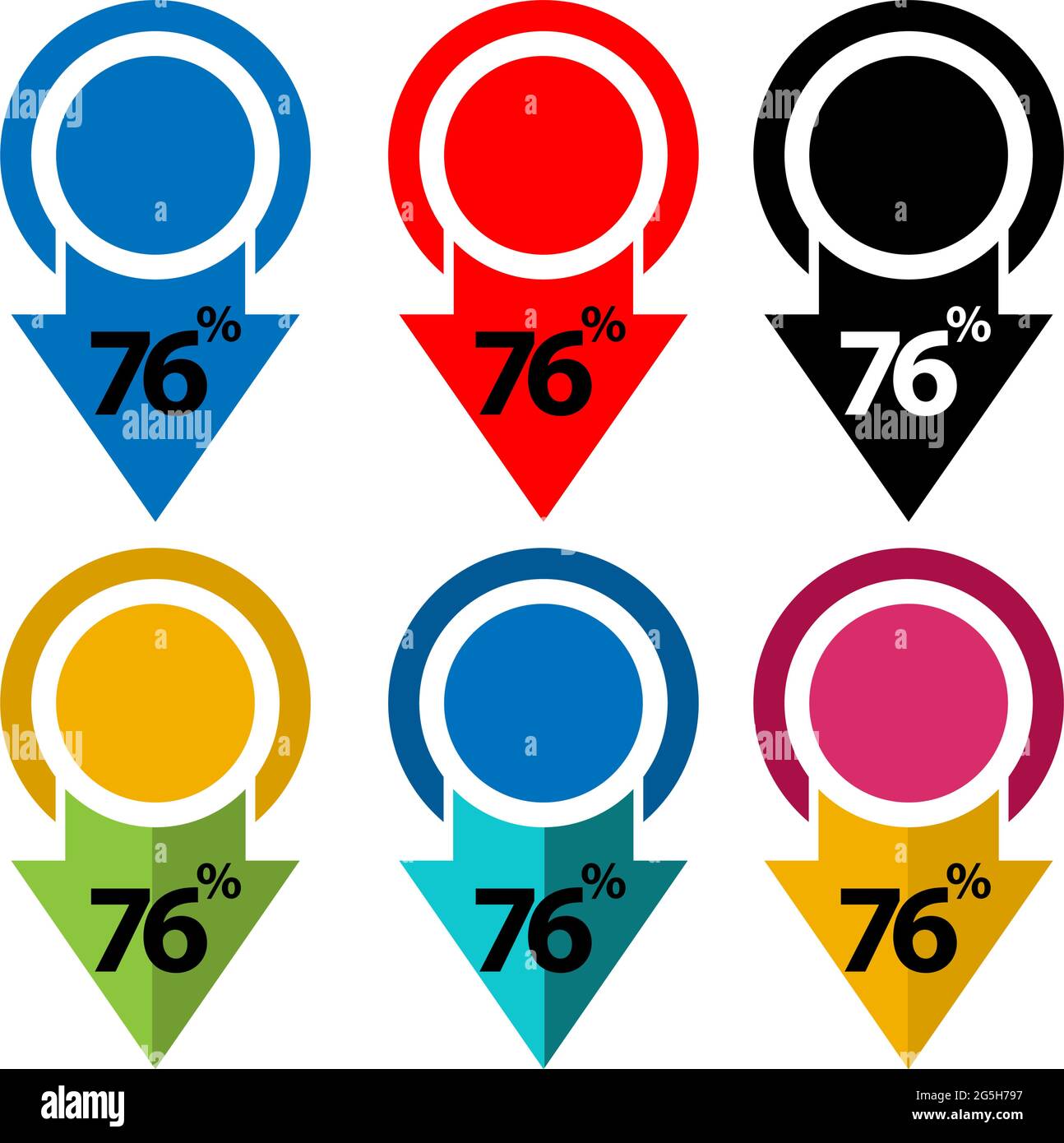 seventy six percent down, downwards arrow illustration. document icon ...