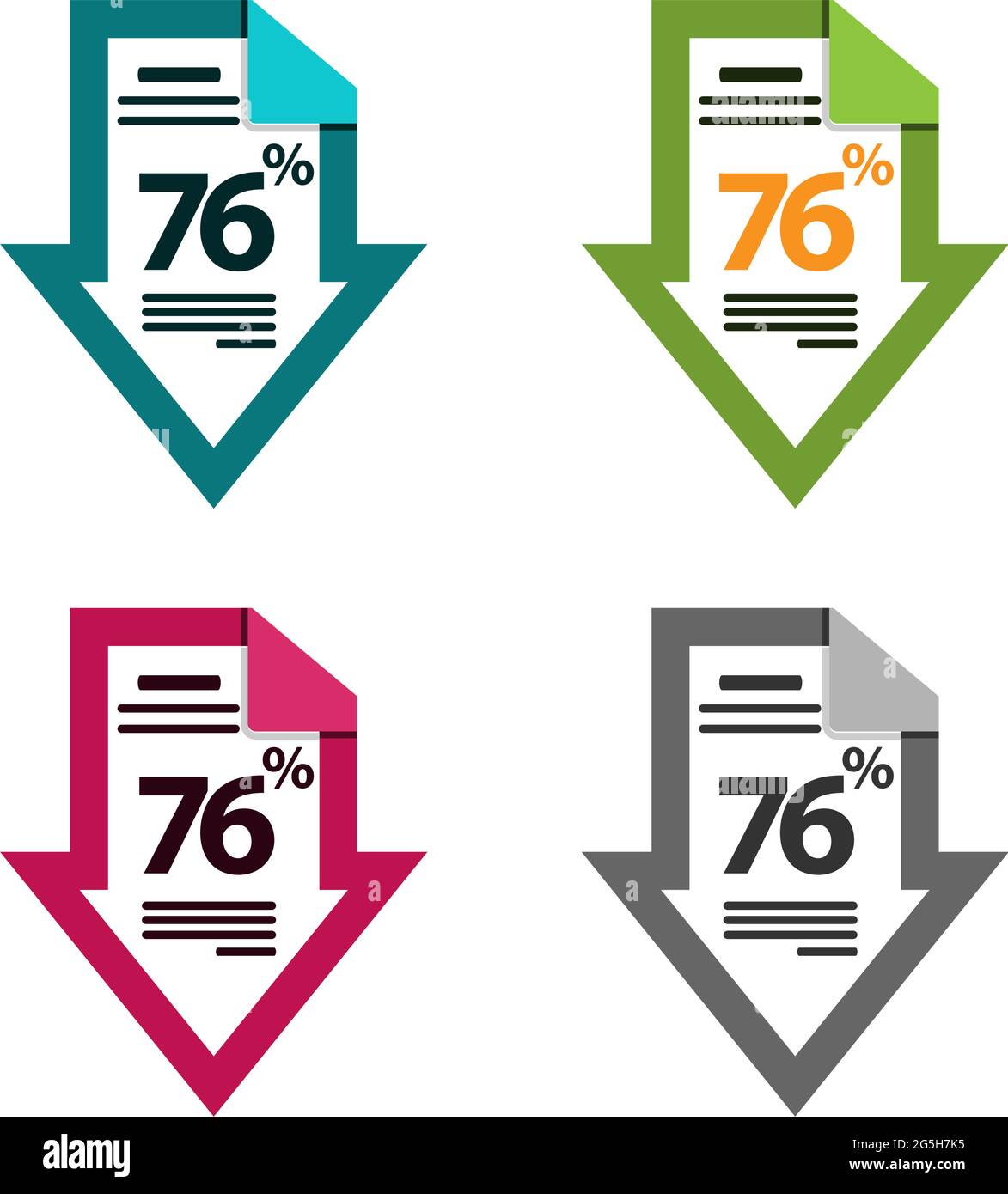 seventy six percent down, downwards arrow illustration Stock Vector ...