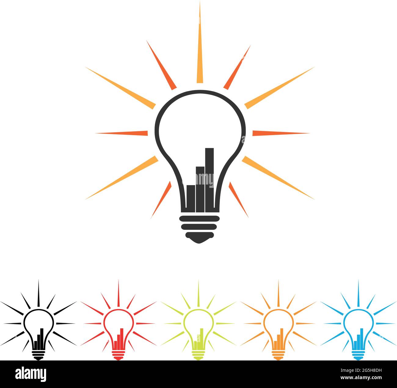 Lamp and bar graph icon. Flat design. Creative illustrations increase ...