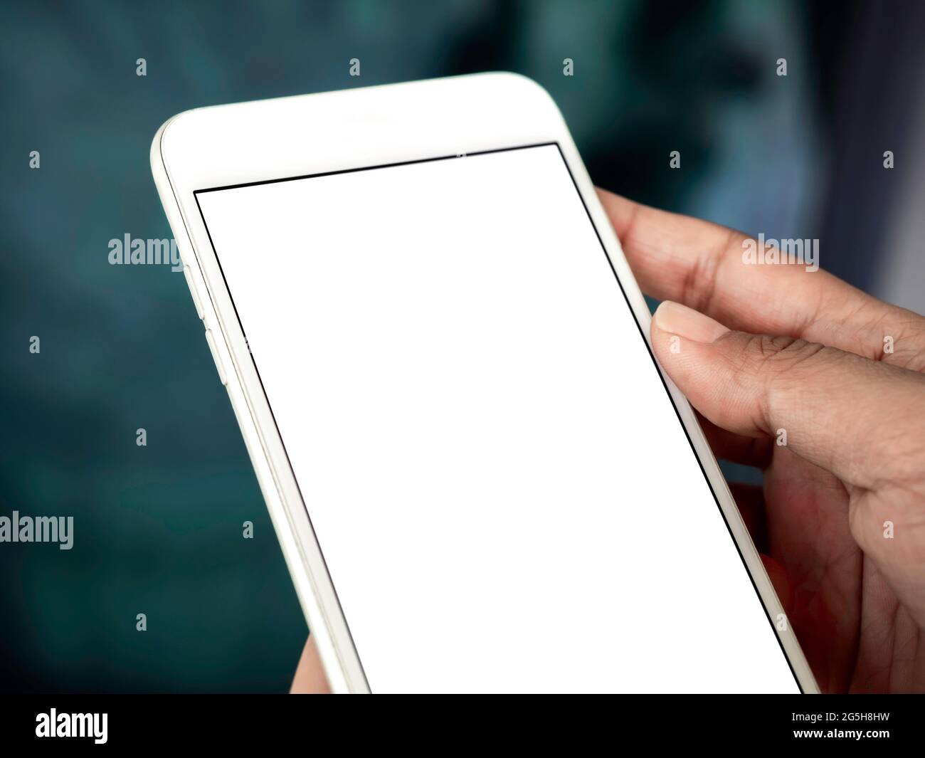 Mockup image of phone. Close-up white blank screen on mobile phone in ...