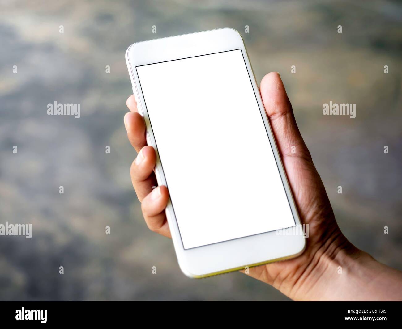Mockup image of phone. Close-up white blank screen on mobile phone in ...