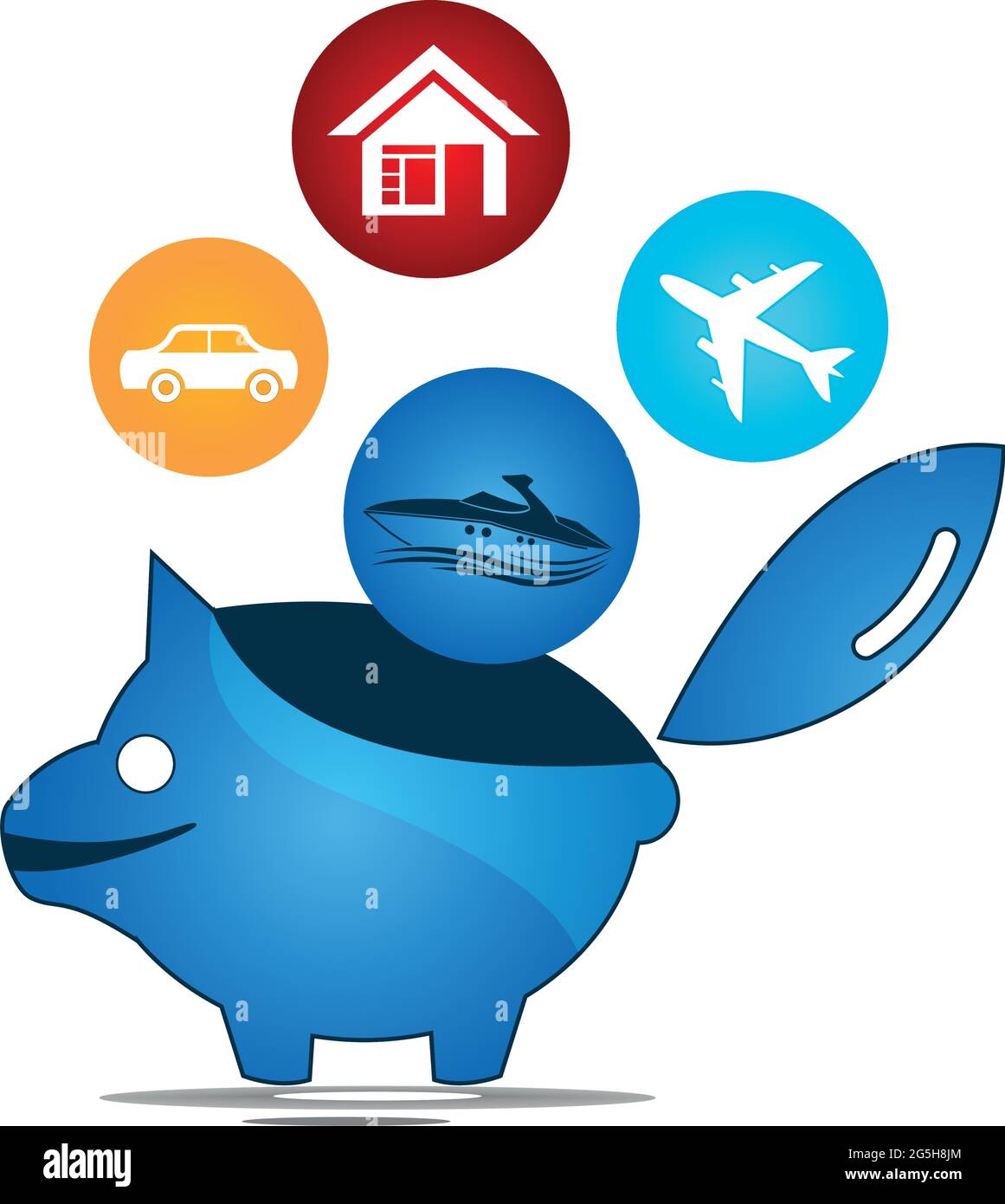 Illustration result of savings. Blue piggy bank icons Stock Vector ...