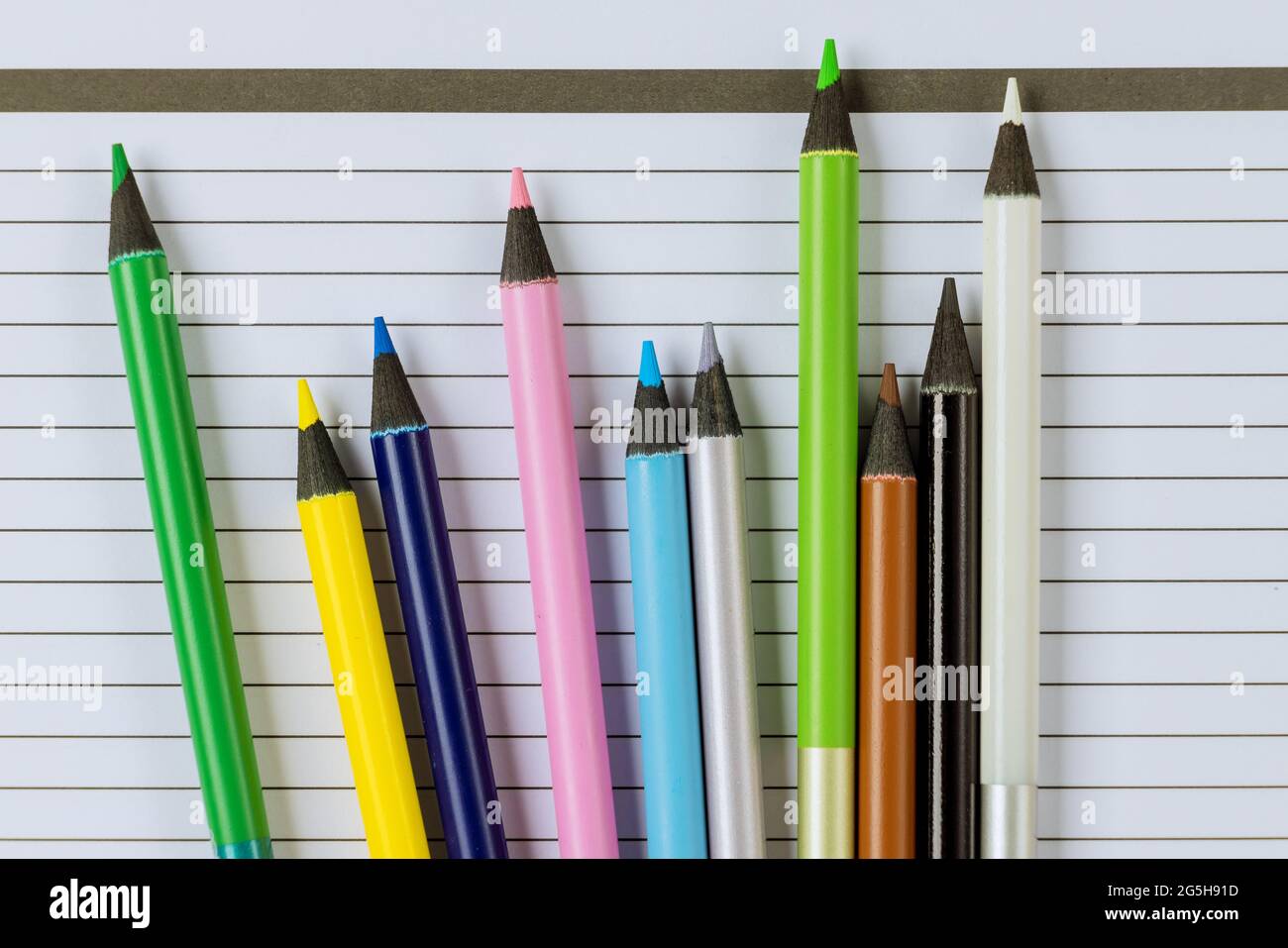 Student material of group art of various school supplies Top view Stock ...