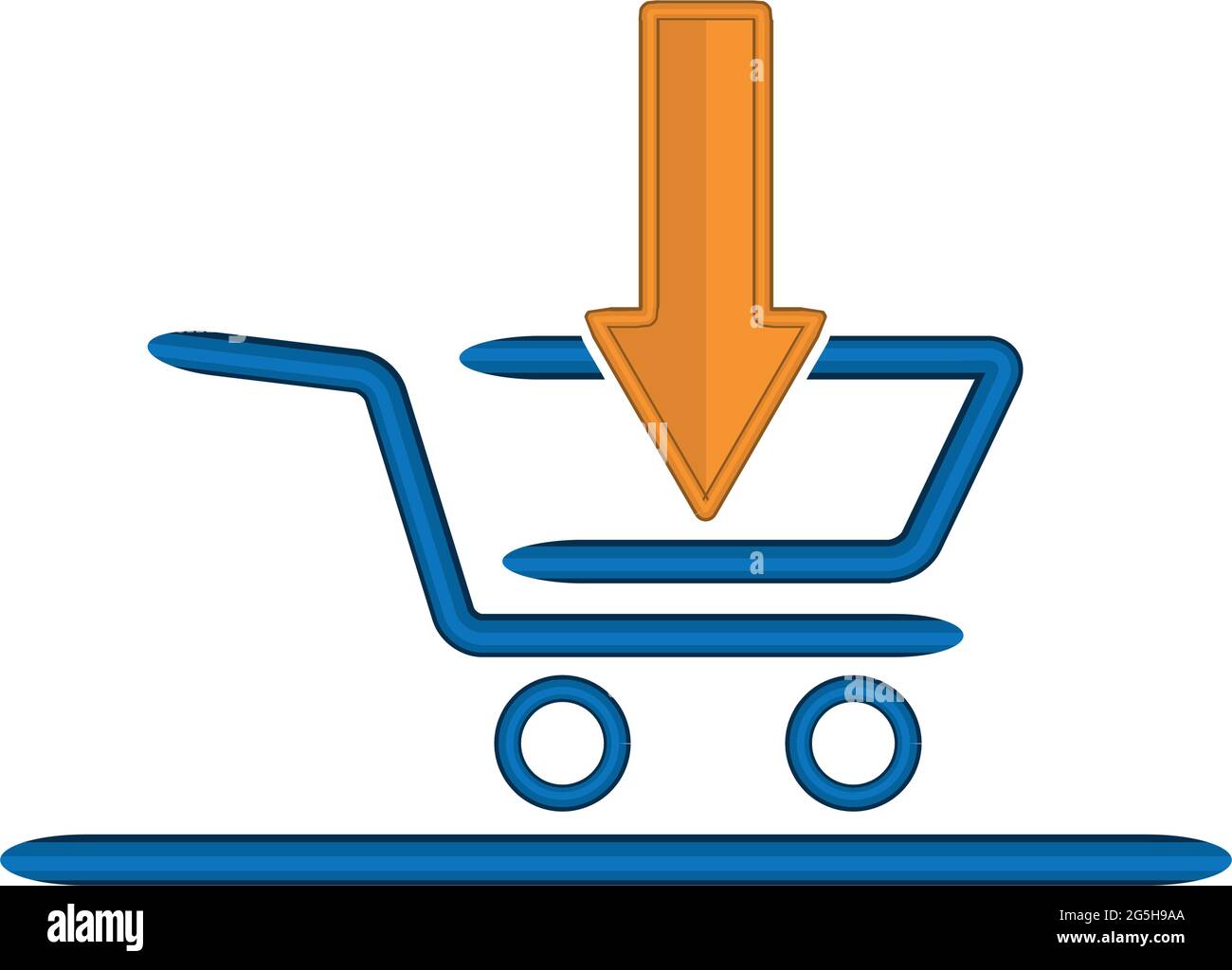 Shopping cart icon and down arrow, illustration of sales decline Stock ...