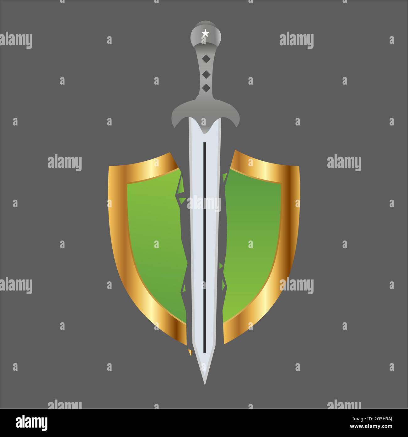 Sword and shield icon, illustration of destroying defense. Vector ...